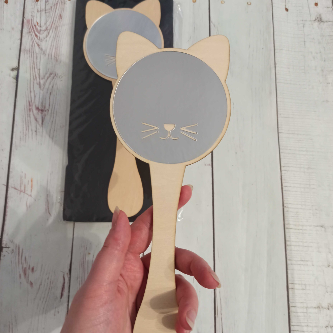 Drewniane lusterko kotek z rączką > Edu Pszczółka